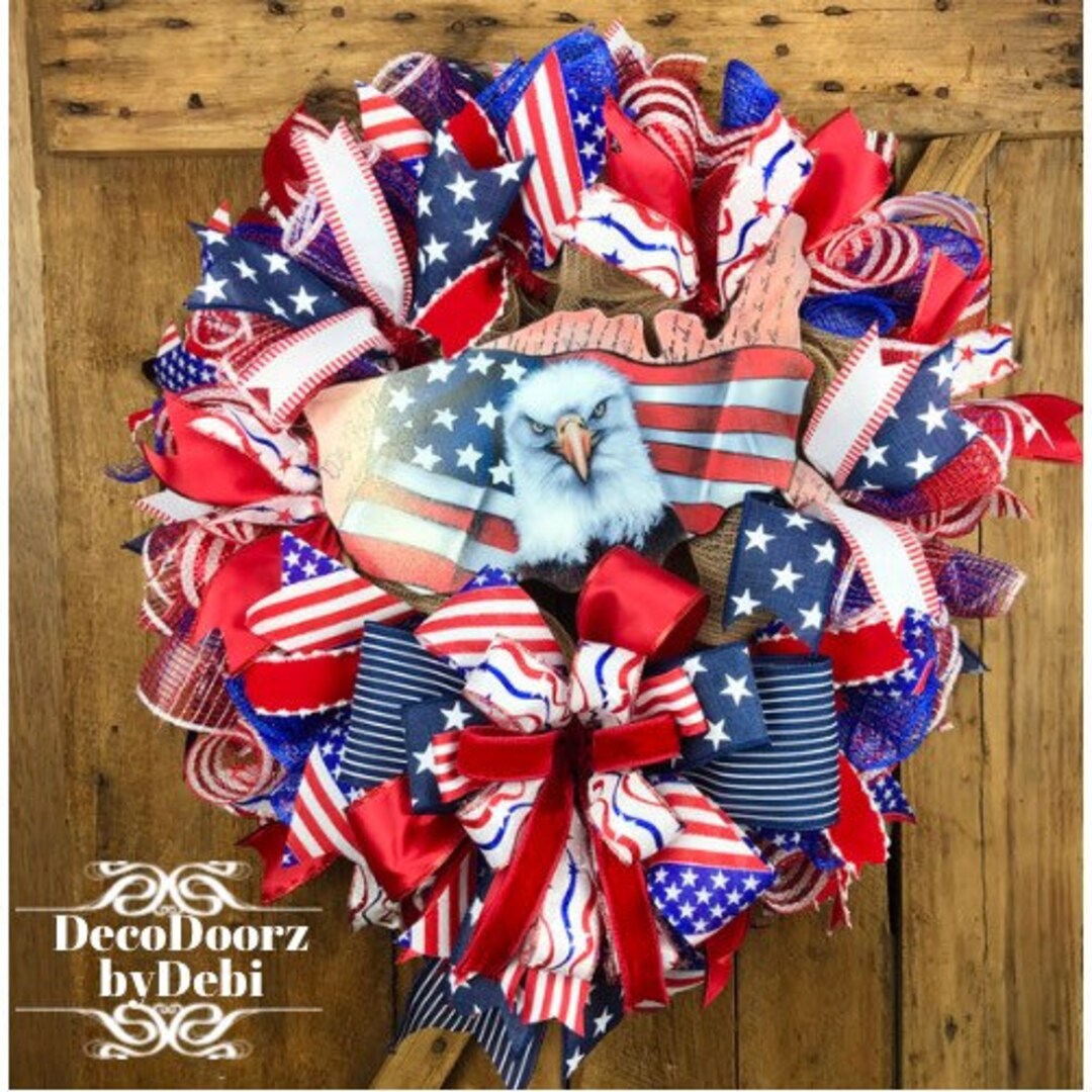Patriotic American Eagle Wreath, Patriotic Mesh Wreath, Red, White and ...