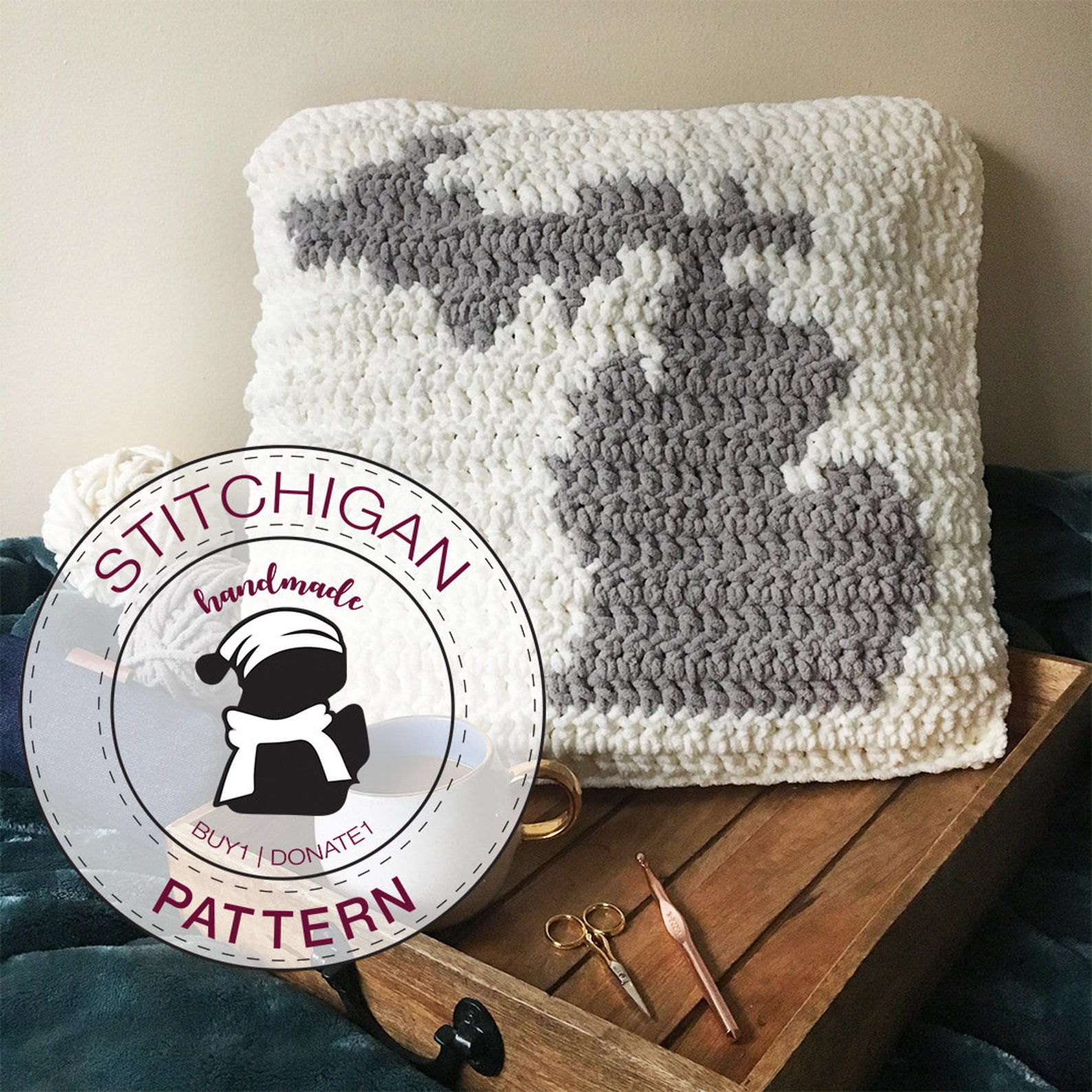 The Michigan Pillow Crochet PATTERN Stitchigan Pillow - Etsy