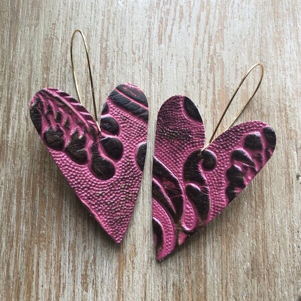 Leather Heart Earrings - Etsy