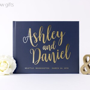 Personalized Wedding Guest Book, Gold Silver Rose Embossing, Wedding ...
