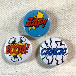 Pin Buttons / Magnets 1" - Zap! Pow! Comic Style - Etsy