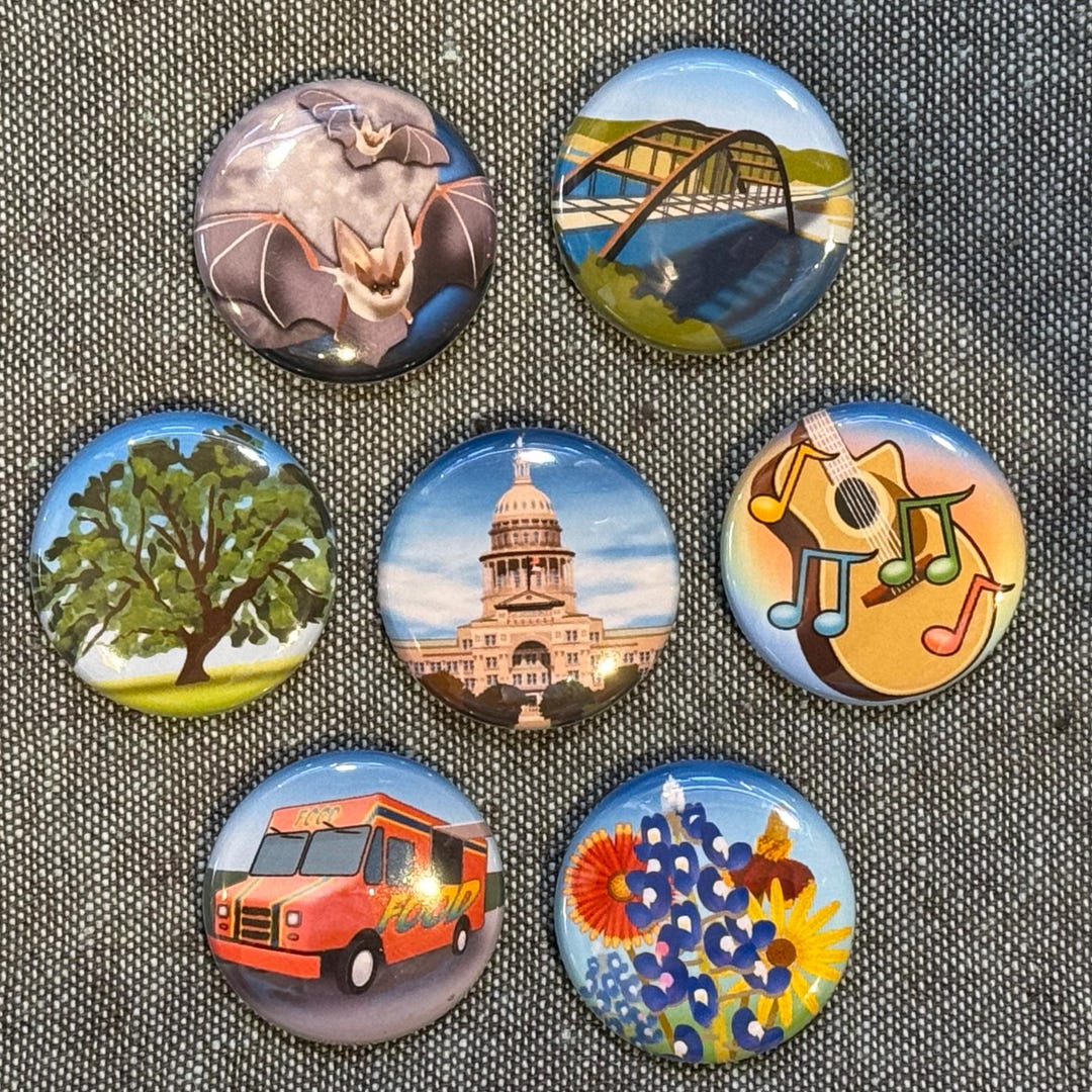 Pin Buttons / Magnets 1 Austin in Color - Etsy