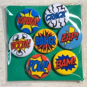 Pin Buttons / Magnets 1" - Zap! Pow! Comic Style - Etsy