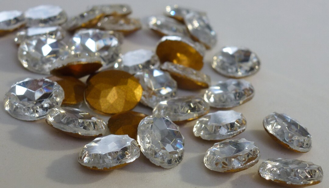 12 Vintage Glass Rhinestones, Oval 10x12mm, Clear Crystal, TTC Cut Top ...