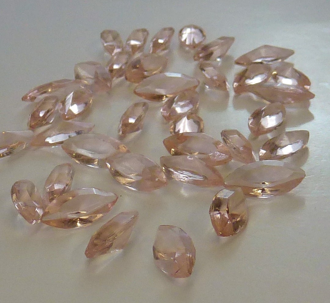 36 Pink Navette 15x7mm Vintage Glass Rhinestones, Crystal Clear Pink ...