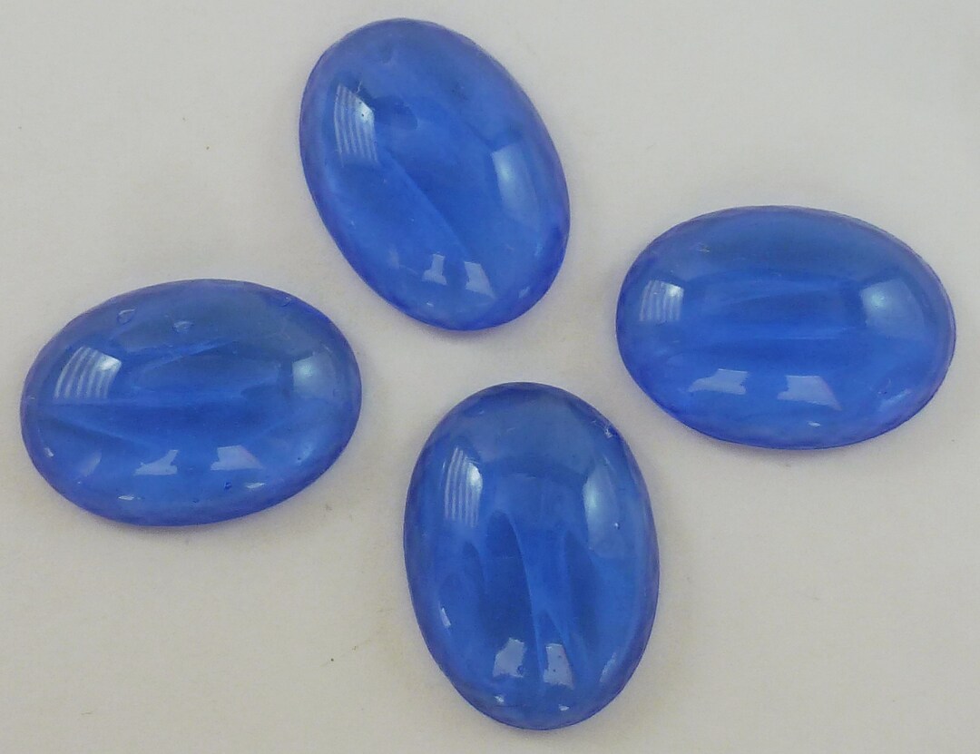 2 Blue Oval Flawed Glass Vintage Rhinestones, Oval 25x18mm, Blue , Dome ...