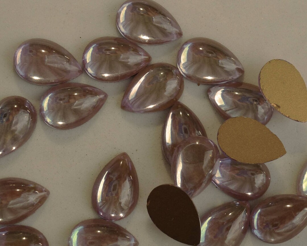 4 Rare Vintage Glass Rhinestones, Pear 15mm X 10mm, Clear Gold Saphiret ...