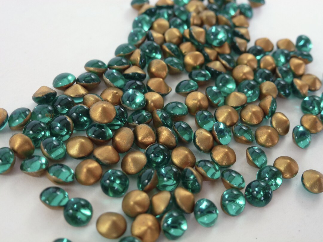 144 Vintage Glass Rhinestones, 20ss Round, Green, Dome Top, Foil Point ...