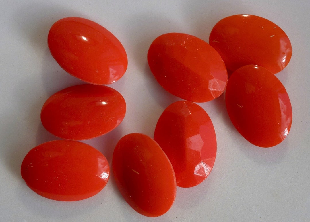 6 Vintage Glass Rhinestones, Oval 25x18mm, Coral, Dome Top, Point Back ...