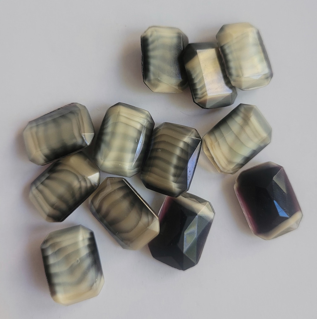 12 Vintage Glass Rhinestones, 18x13mm Octagon, Beige Tan Black ...