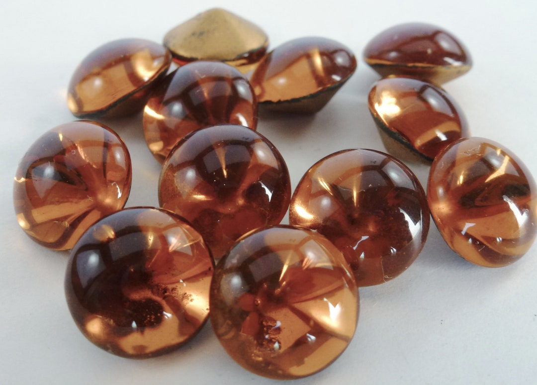 6 Vintage Glass Rhinestones, 60ss Round, Cooper Clear, Dome Top, Foiled ...