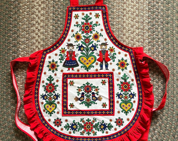 Vintage 70s Kolf Red Austrian Folk Art Full Bib Apron W/ruffles ...