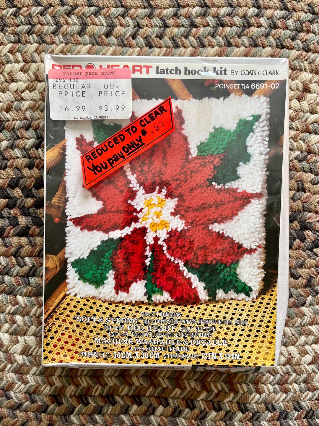 Vintage 70s Red Heart Poinsettia Latch Hook Pillow Kit by Coats & Clark ...