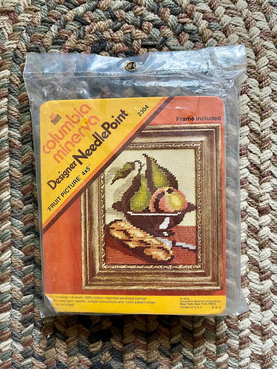 Vintage 70s Columbia Minerva Fruit Picture Needlepoint Craft Kit Frame ...