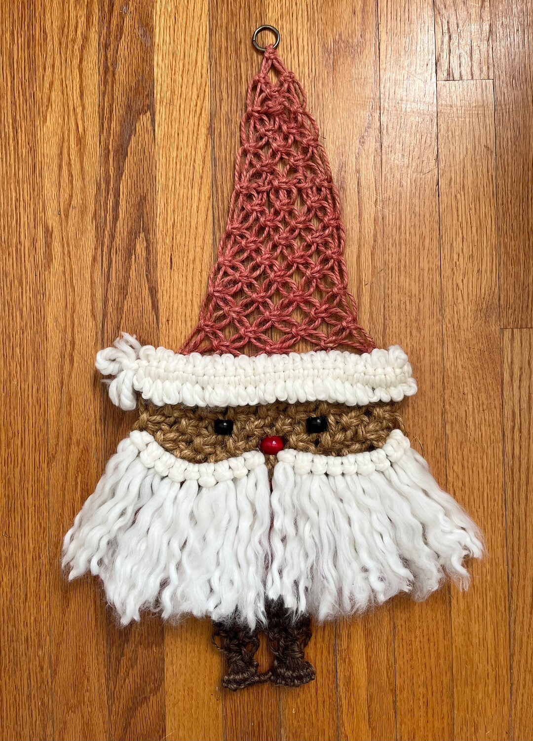 Vintage 70s Retro Macrame Christmas Holiday Santa Claus Wall Hanging ...