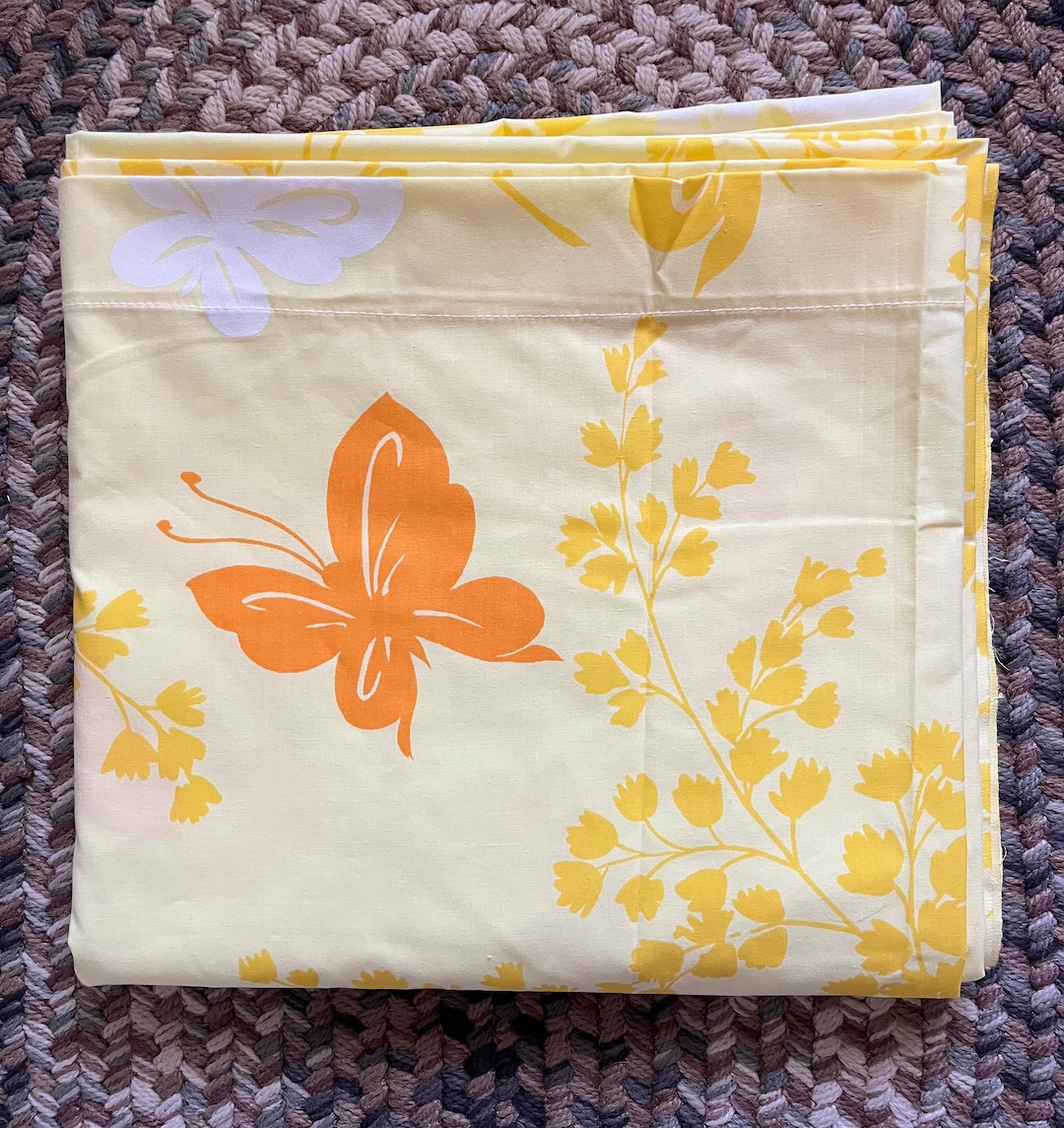 Vintage 70s Retro Springmaid Yellow Orange Butterfly King Size Flat ...