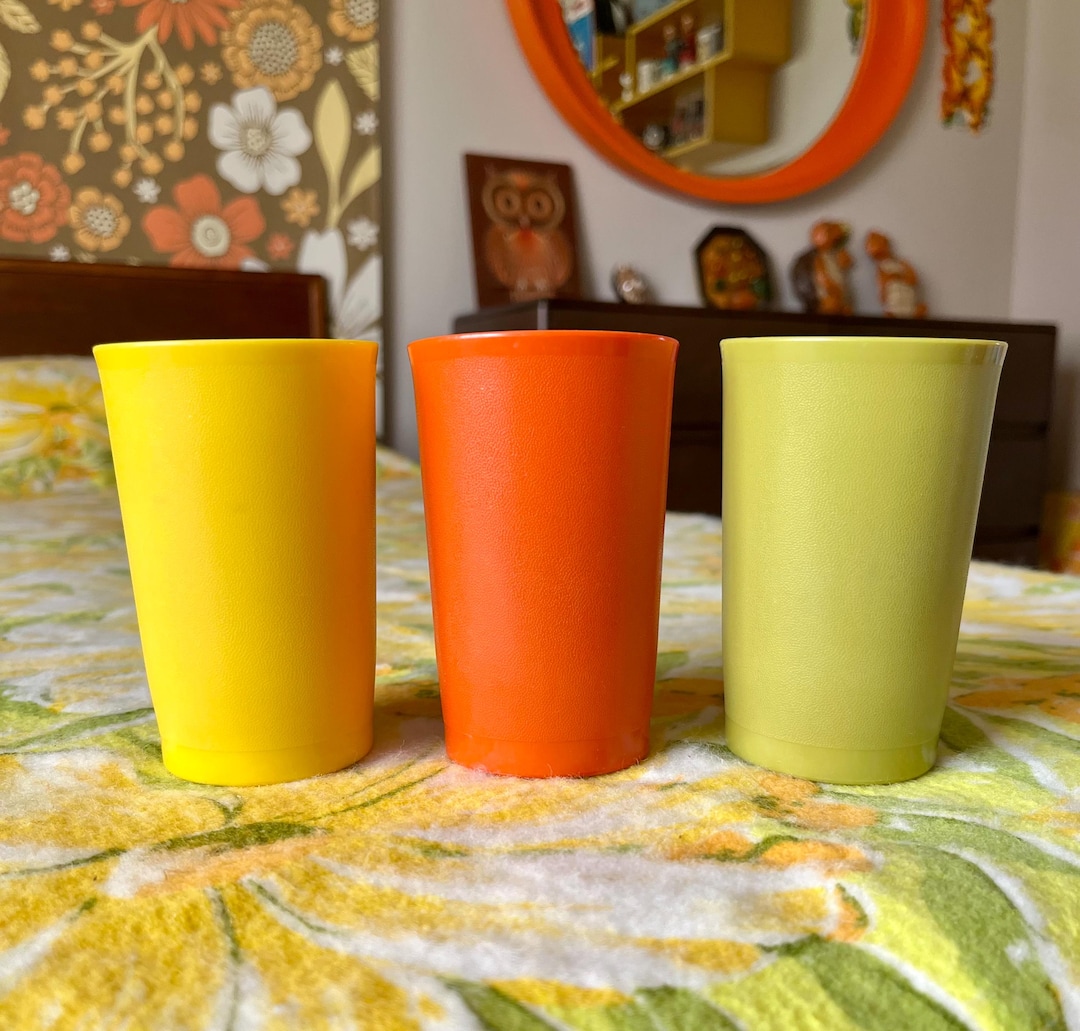 Vintage 70s Retro Tupperware Cups Yellow Orange Green Set of 3 - Etsy