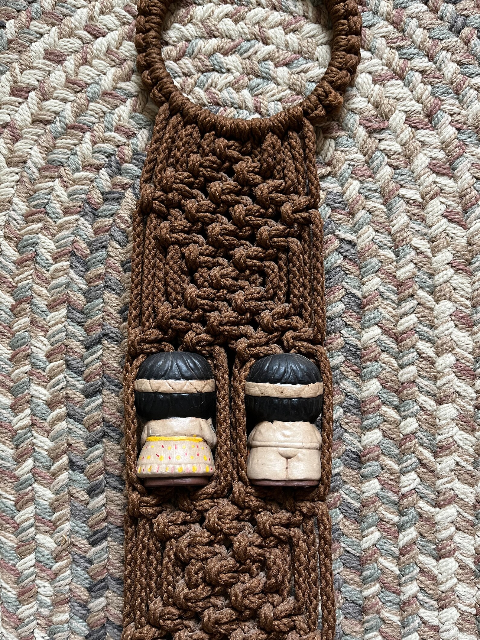 Vintage Brown Macrame Indian Ceramic Beads W/pocket Fall Wall Hanging ...