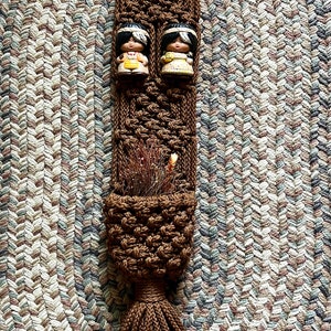 Vintage Brown Macrame Indian Ceramic Beads W/pocket Fall Wall Hanging ...