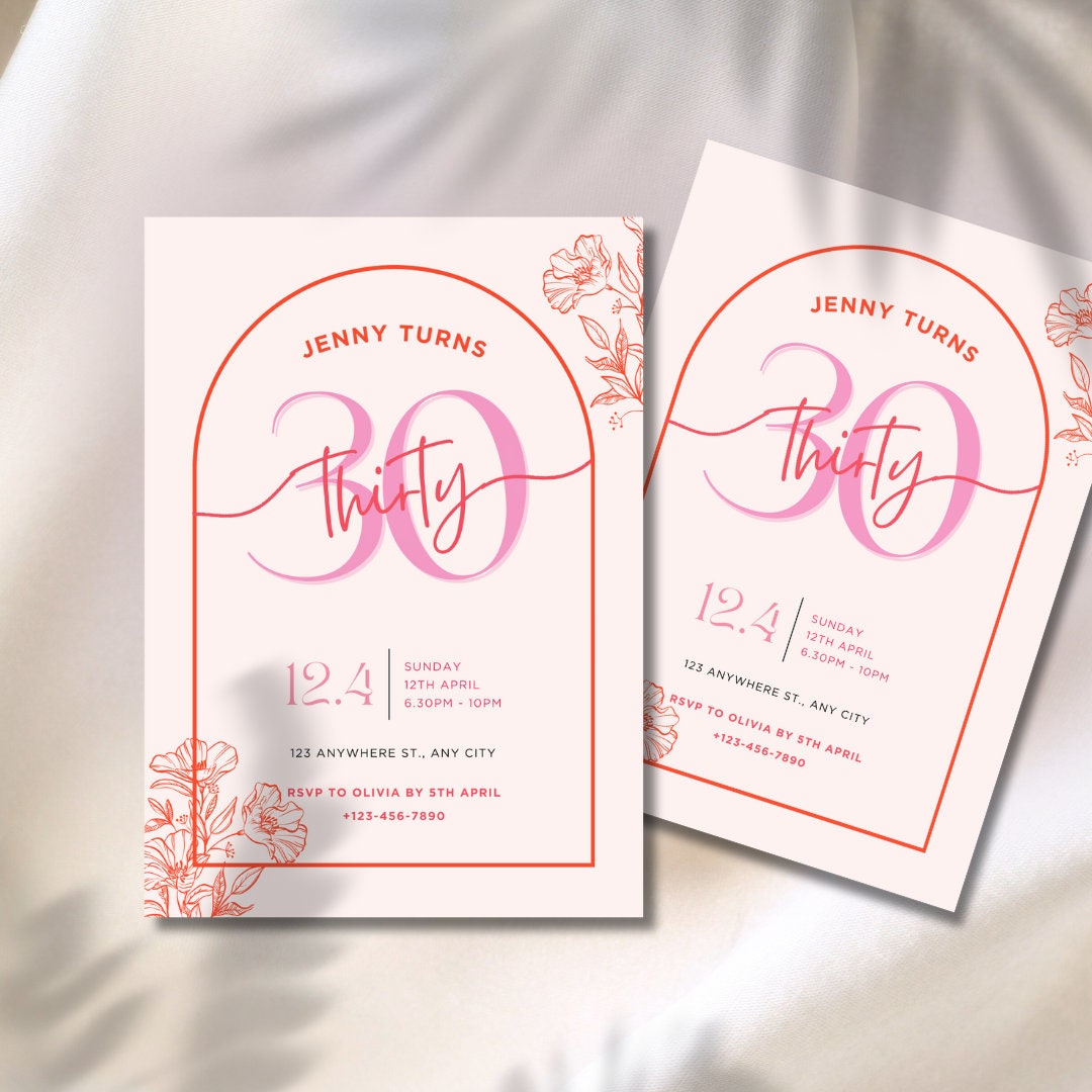 30th Birthday Invitation, Cute Floral Trendy Invite for 30th Bday Party ...