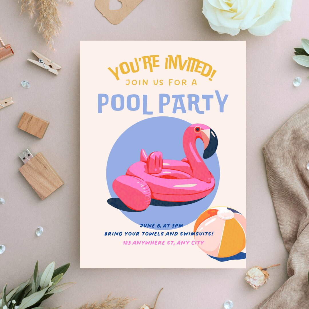 Summer Pool Party Invitation Template Party Simple Customizable ...