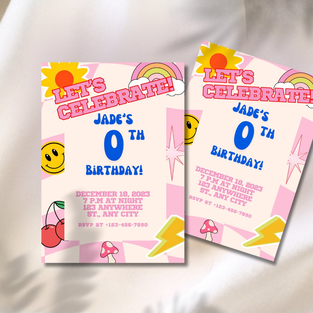 Girl Birthday Invitation Template Party Simple Customizable Sticker ...