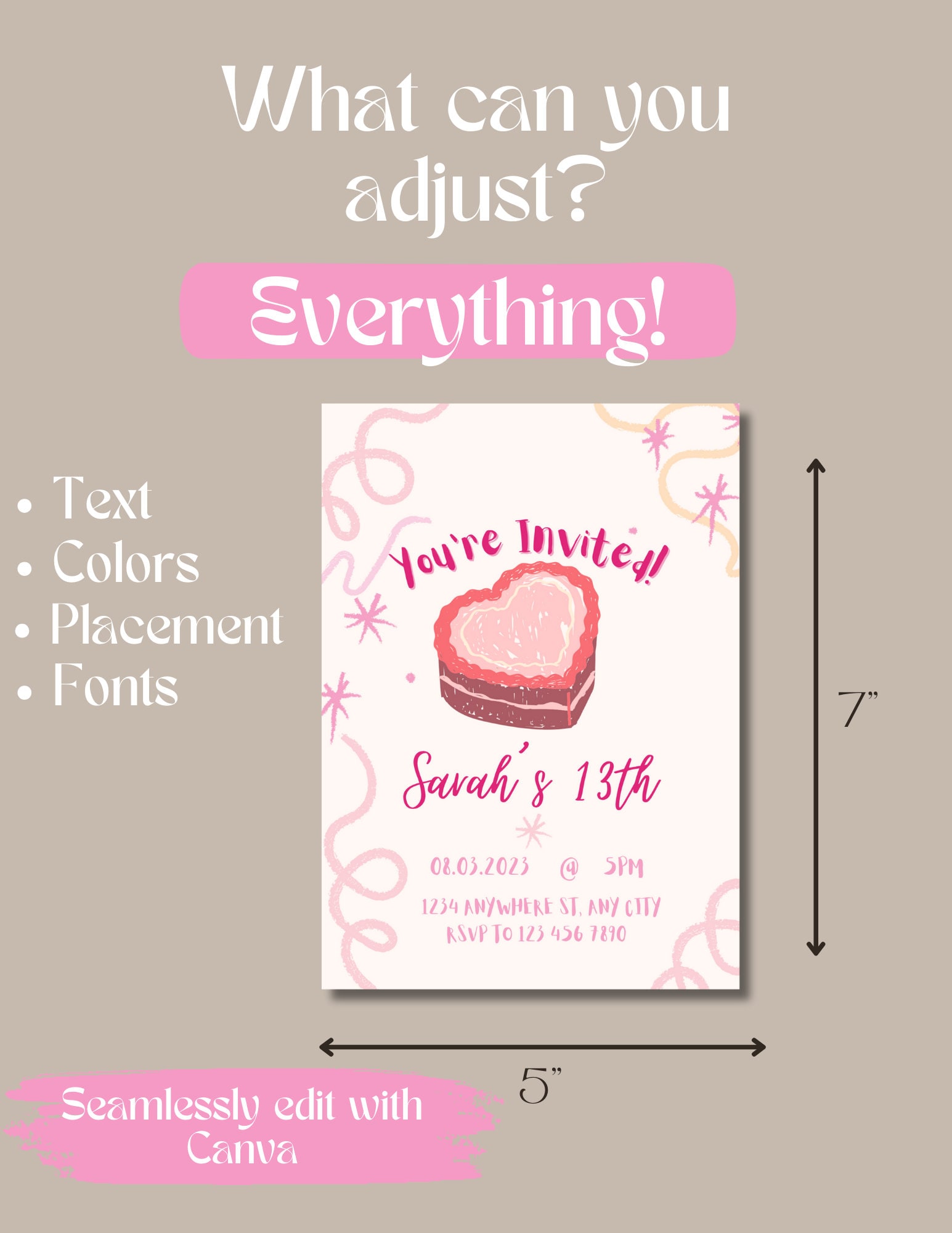 Teen Birthday Invitation Template Party Simple Customizable Tween ...