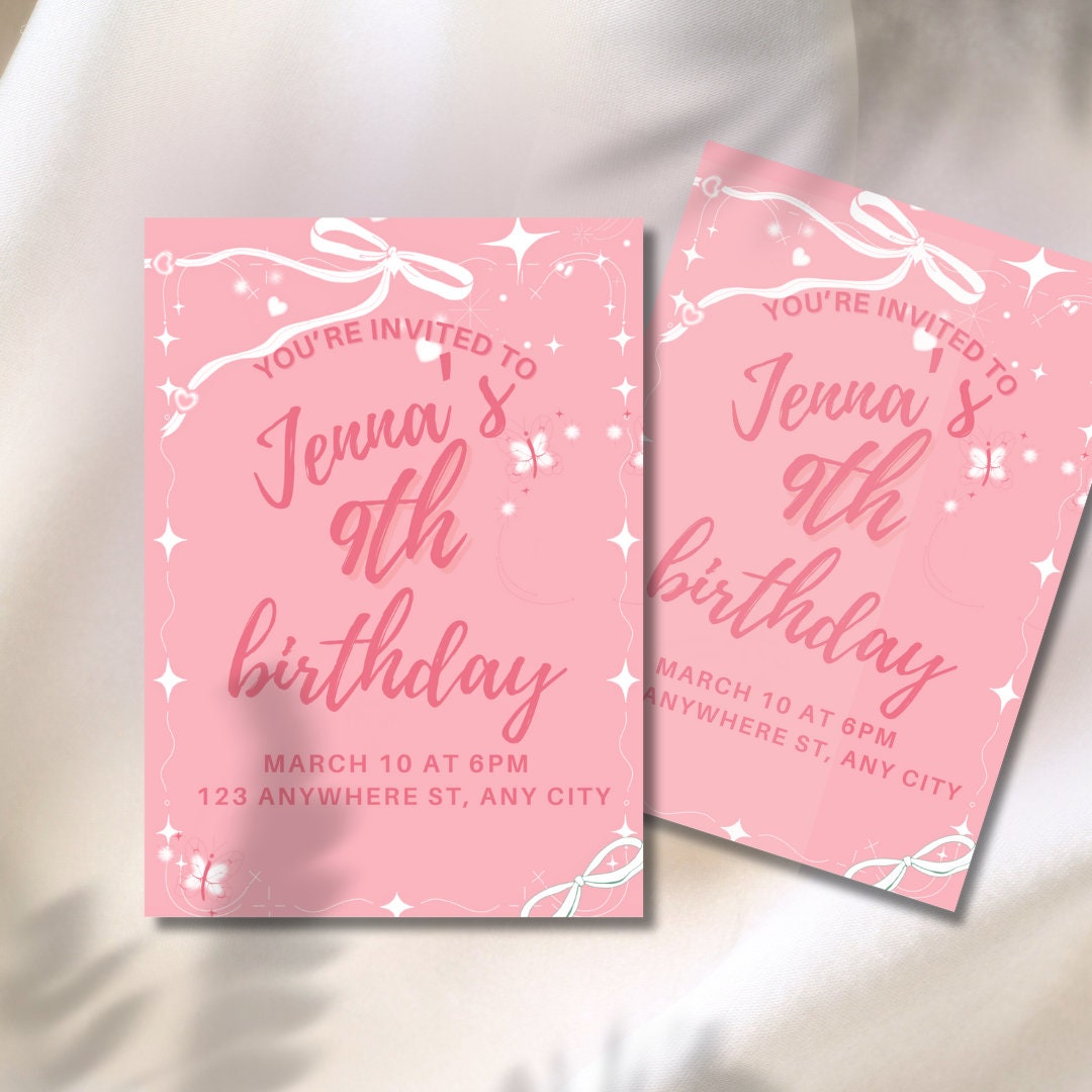 Bow Teen Birthday Invitation Template Party Simple Customizable Tween ...