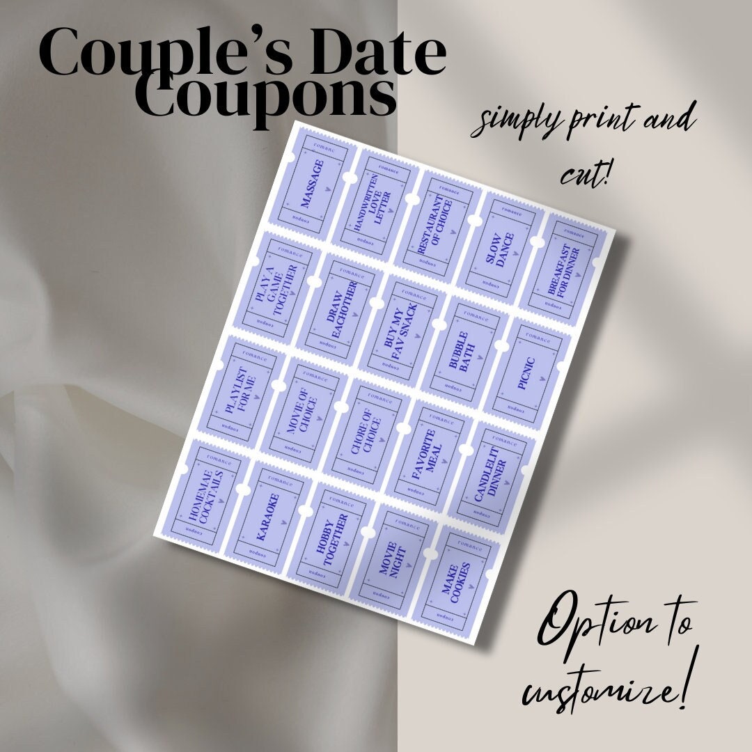 Couple's Date Coupons, Date Night Idea Tickets for Boyfriend Last ...
