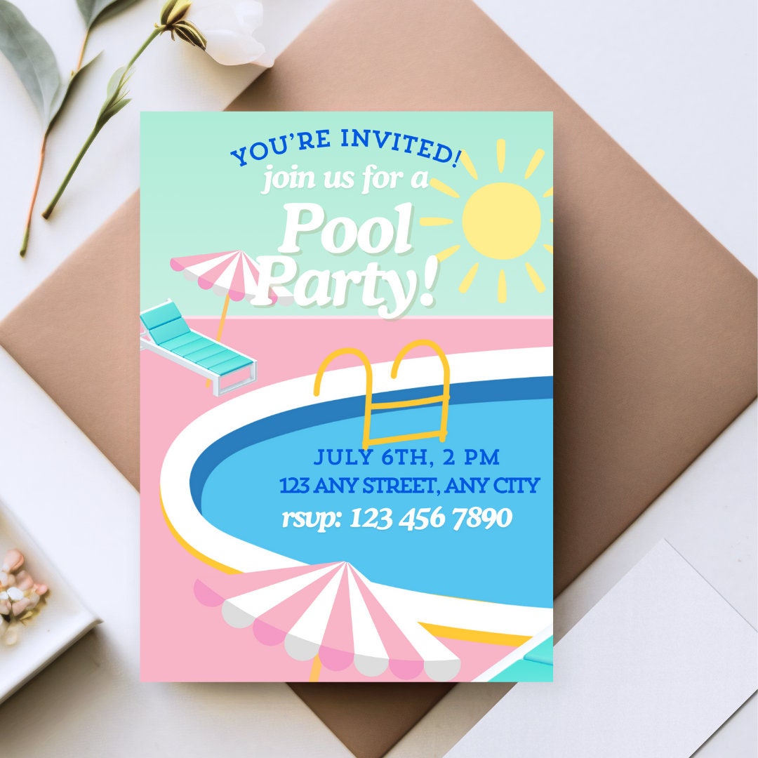 Summer Pool Party Invitation Template Party Simple Customizable ...