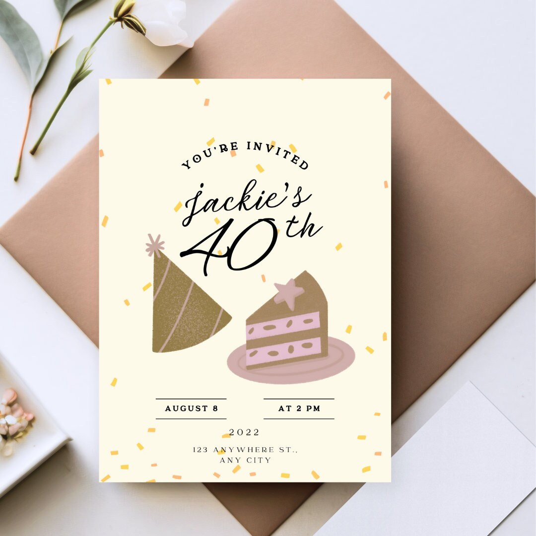 40th Birthday Invitation Forty Simple Bday Invite Minimalist, Custom ...