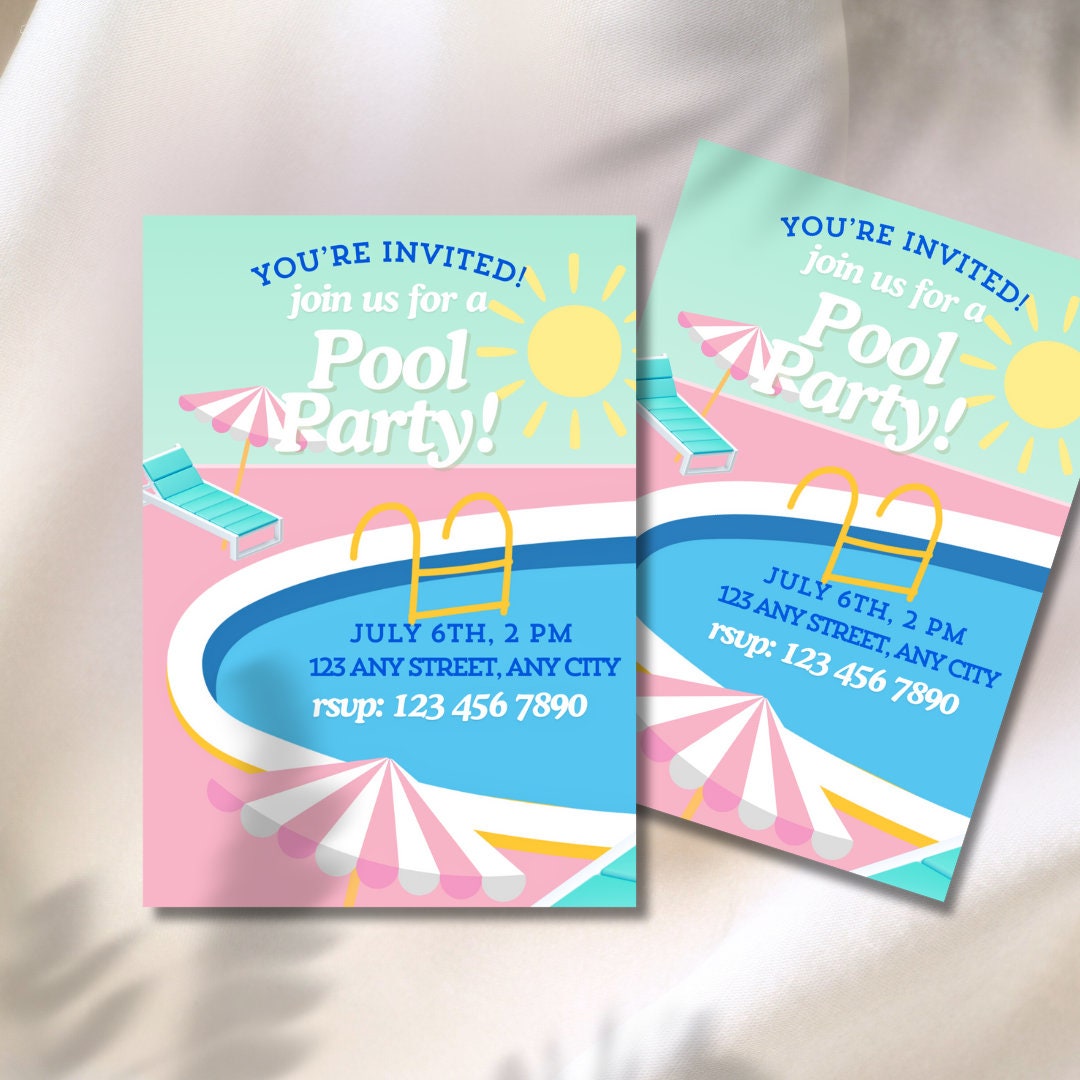 Summer Pool Party Invitation Template Party Simple Customizable ...