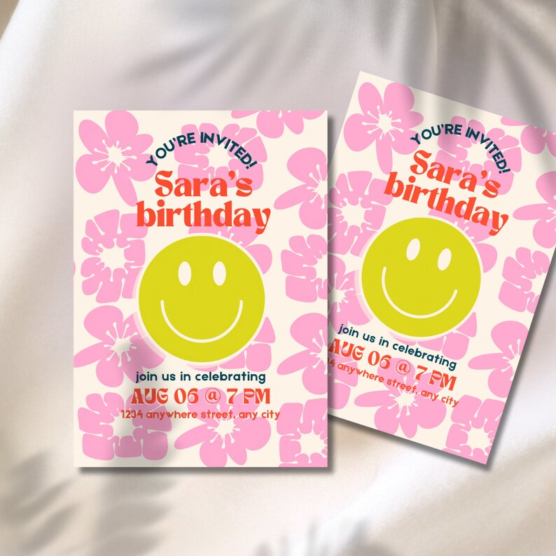 Smiley Birthday Invitation Template Party Simple Customizable Checker ...