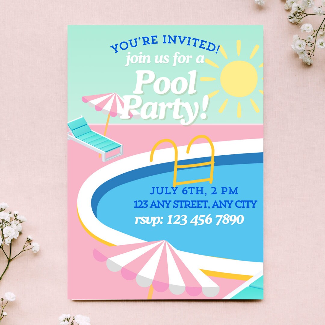 Summer Pool Party Invitation Template Party Simple Customizable ...