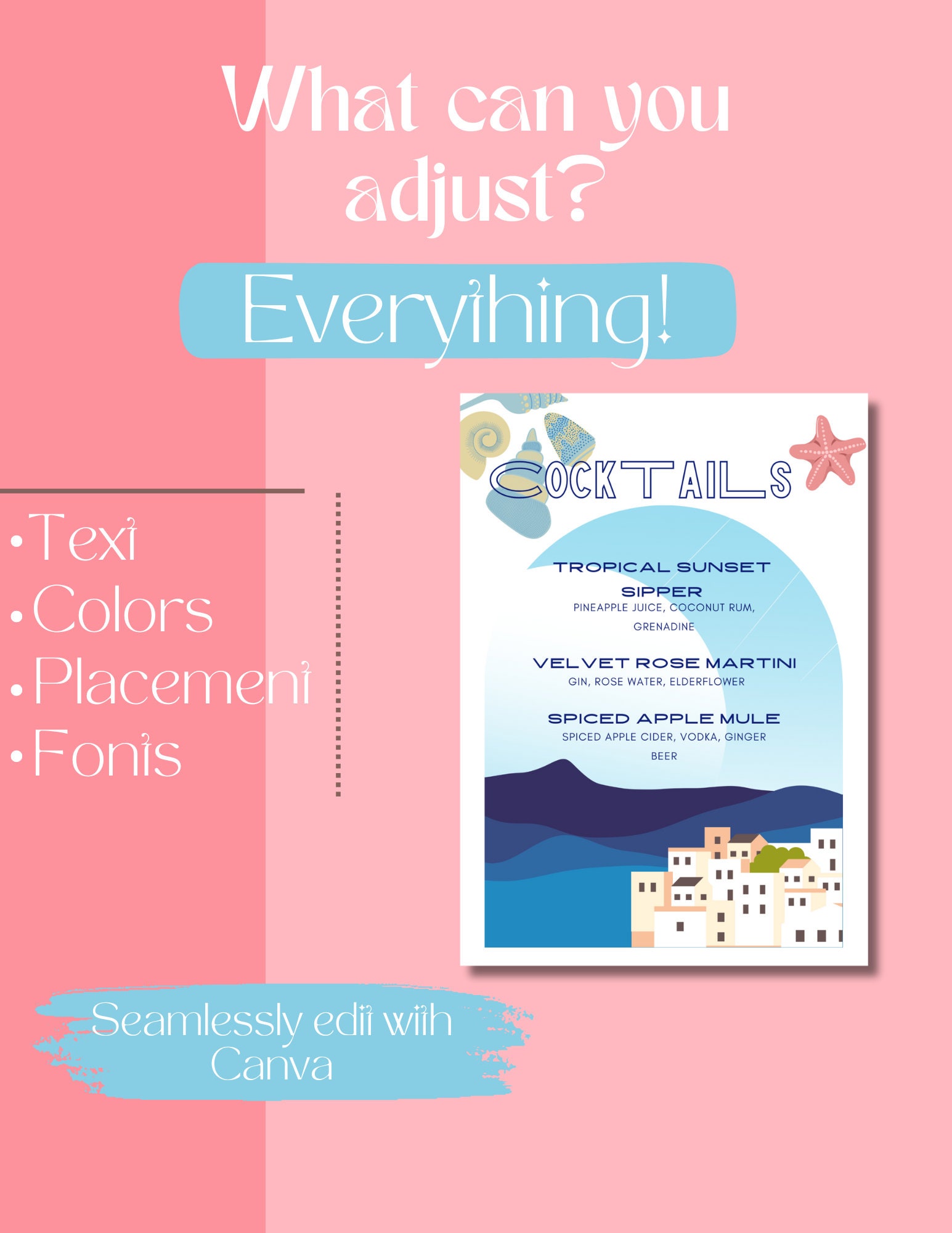 Coastal Cocktail Menu Template Bar Drink Menu Sign Template ...