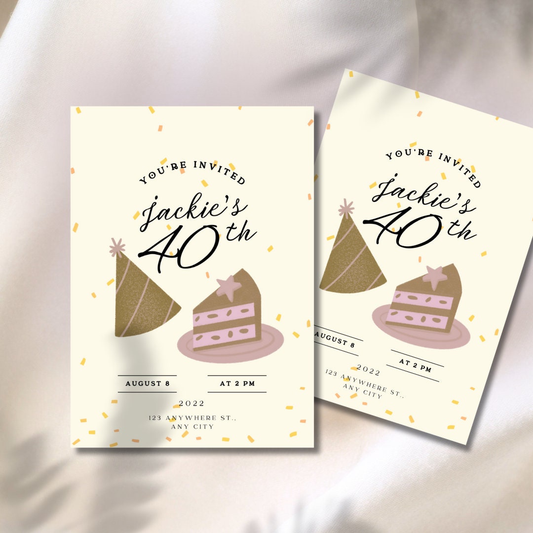 40th Birthday Invitation Forty Simple Bday Invite Minimalist, Custom ...