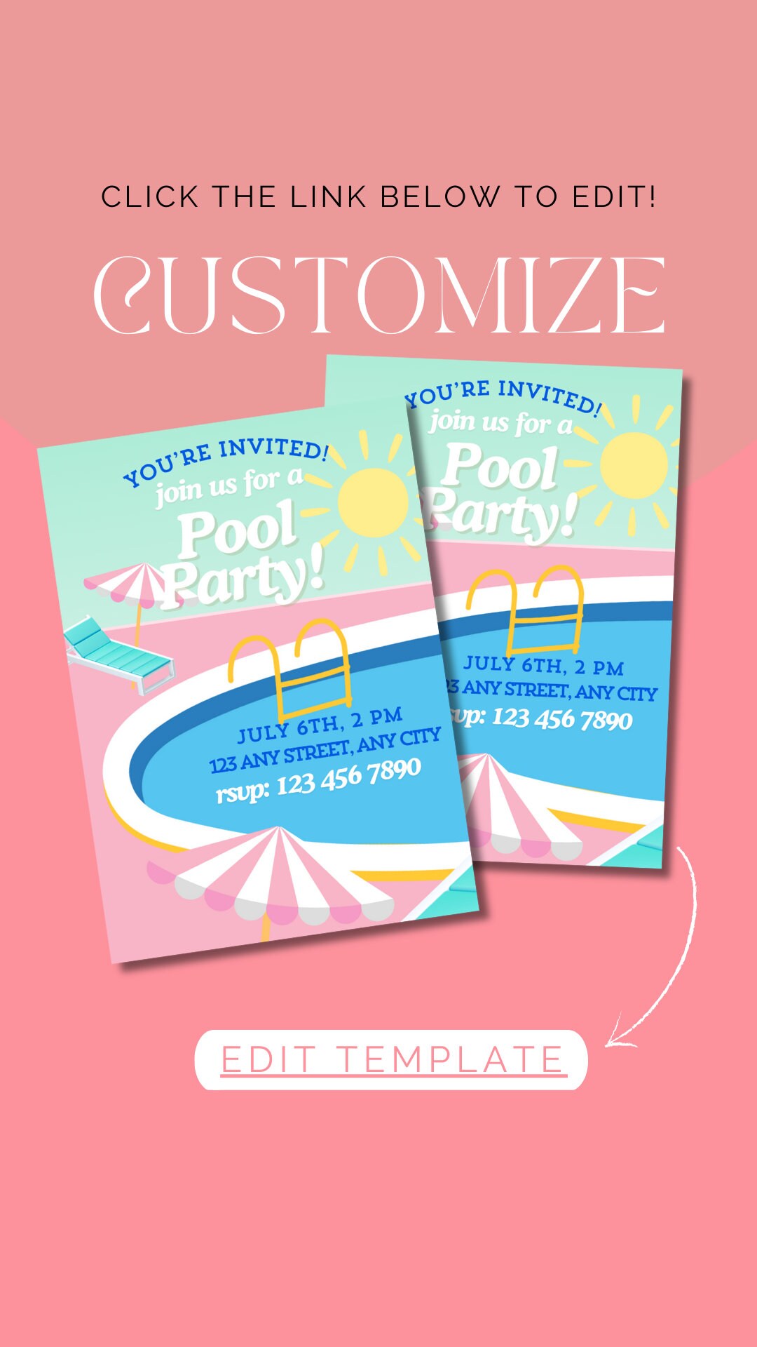 Summer Pool Party Invitation Template Party Simple Customizable ...