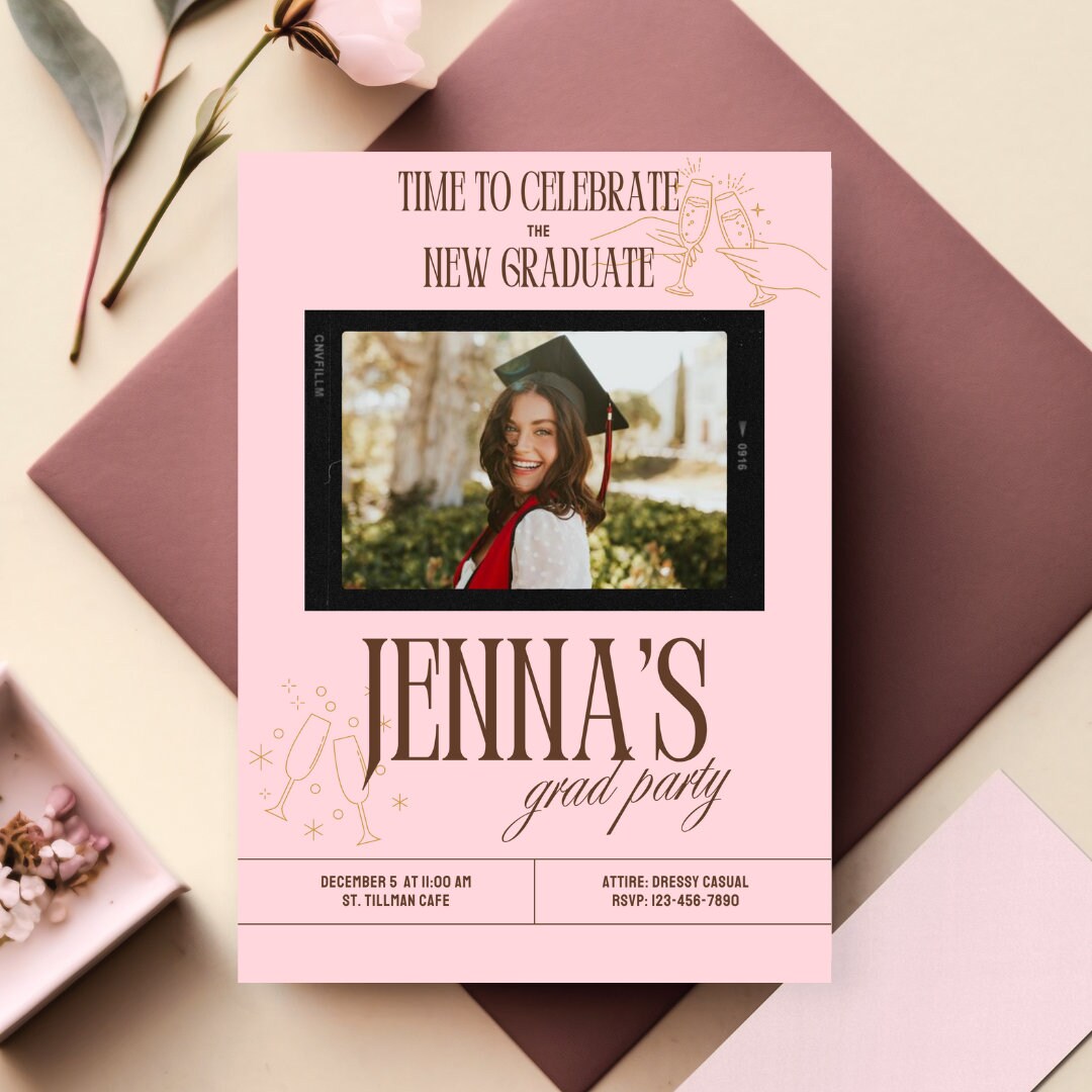 Pink Graduation Invitation 2024 Party Digital Grad Announcement Class ...