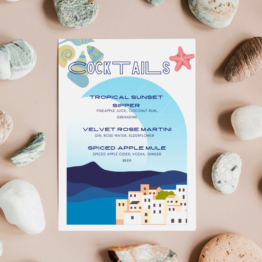 Coastal Cocktail Menu Template Bar Drink Menu Sign Template ...