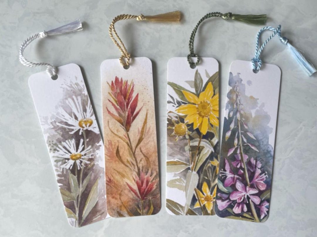 Wildflower Bookmarks Set of 4—watercolor Prints - Etsy