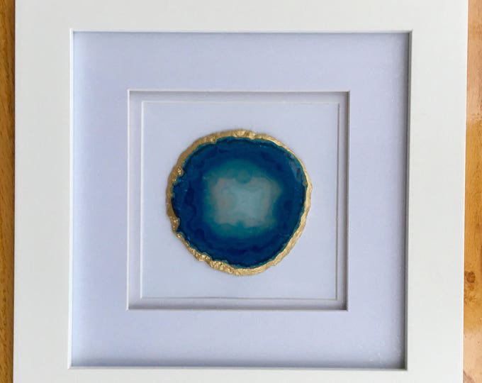 Blue Agate Geode Slice With Gold Edges in 10"x10" White or Black Frame ...