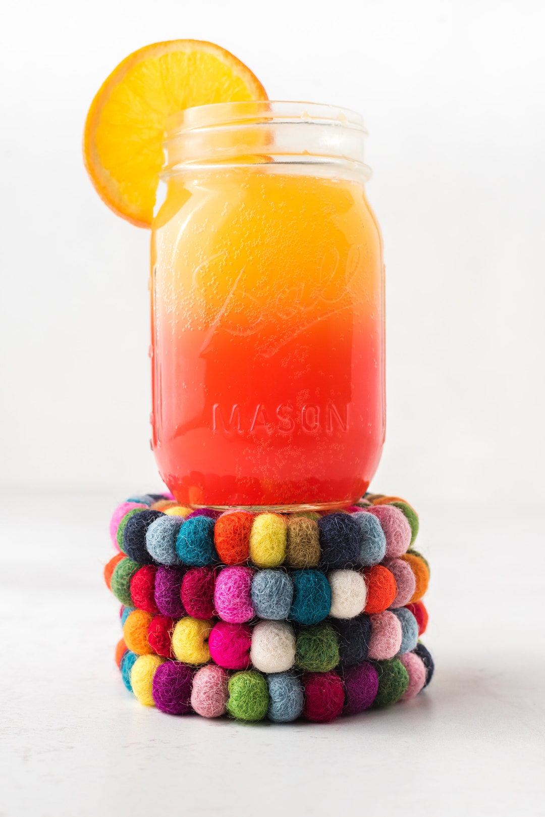 Handmade 4 Set Multicolor Felt Wool Ball Coaster / Felt Mat / Drink Mat ...