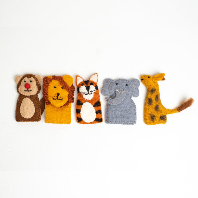 Handmade Felt Jungle Safari Finger Puppet - Lion, Tiger, Monkey ...