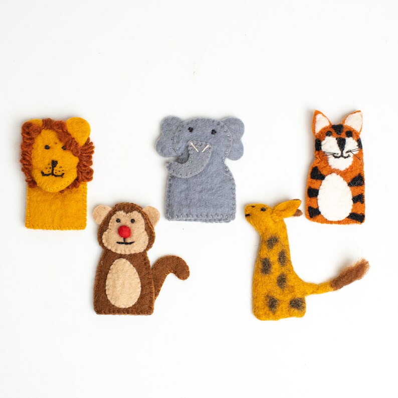 Handmade Felt Jungle Safari Finger Puppet - Lion, Tiger, Monkey ...