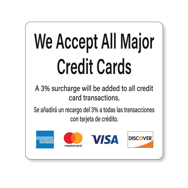 3% Credit Card Fee Sign - Etsy