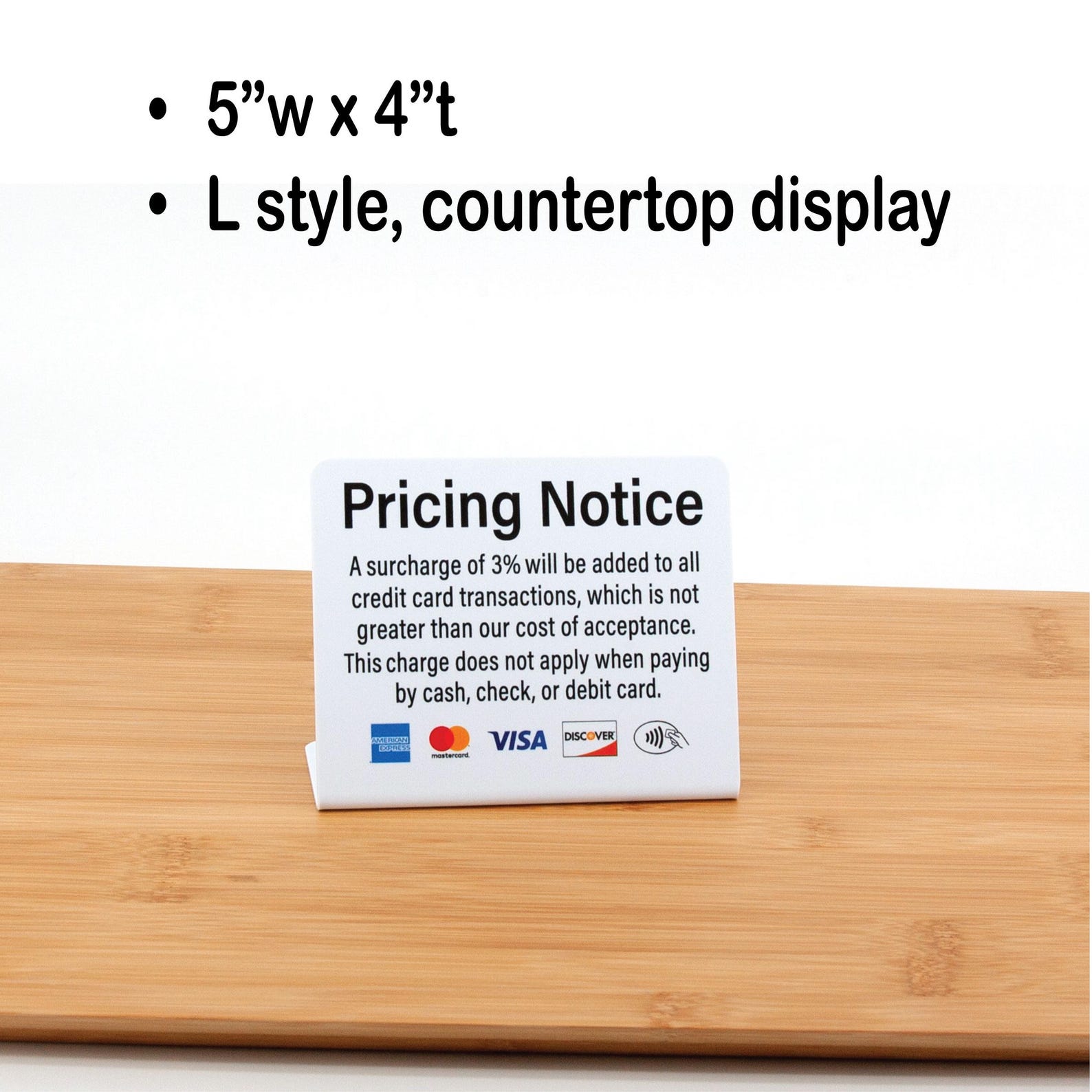 3pk Credit Card Payment Signs - Pricing Notice 3% Surcharge, L Style ...