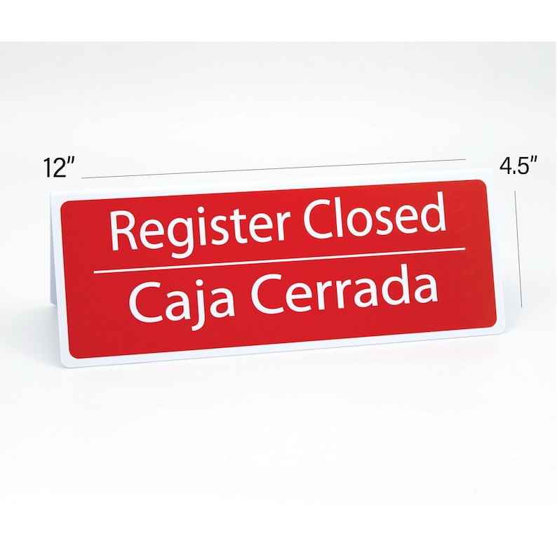 4pk Bilingual Register Closed Signs, Large Checkout Lane, Red W/ White ...