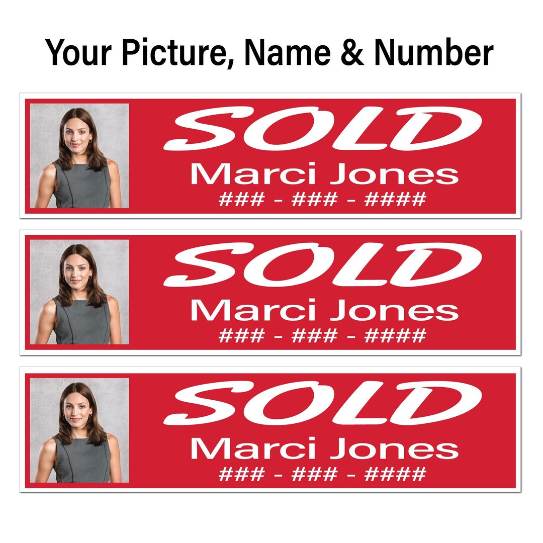 Real Estate Sign Rider, 9pk, SOLD, Picture, Name and Number, Red W ...