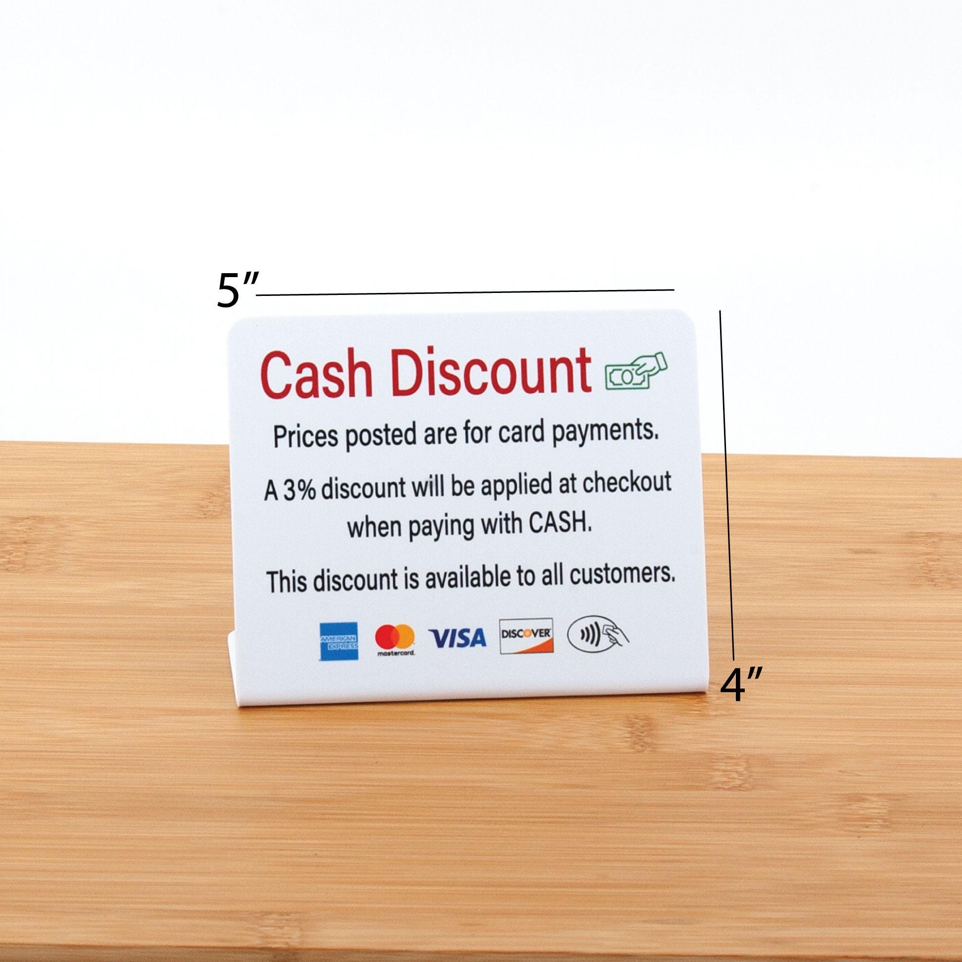 3pk Cash Discount Sign - 3% Discount for CASH Payments, L Style Counter ...