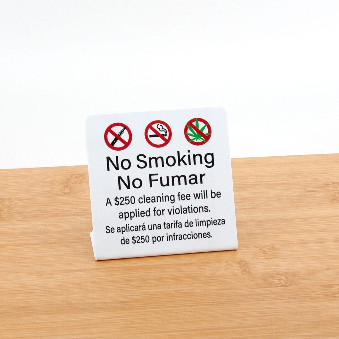 54pk Bilingual No Smoking, No Fumar Hotel Room Signs W/ Cleaning Fee ...